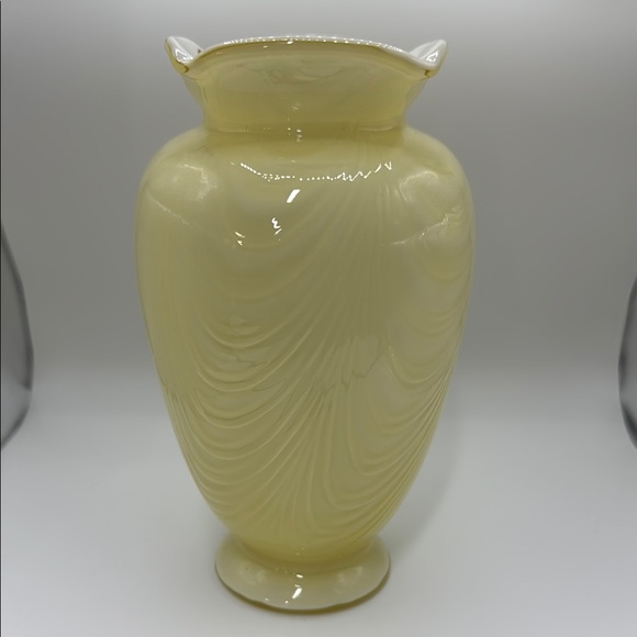 Fenton | Art | Fenton Glass Yellow Overlay Cased 7 Feather Draperyvase ...